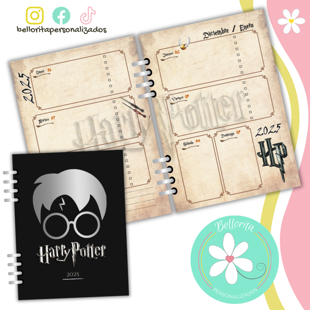 Interior de agenda Harry Potter vista semanal - Bellorita Personalizados
